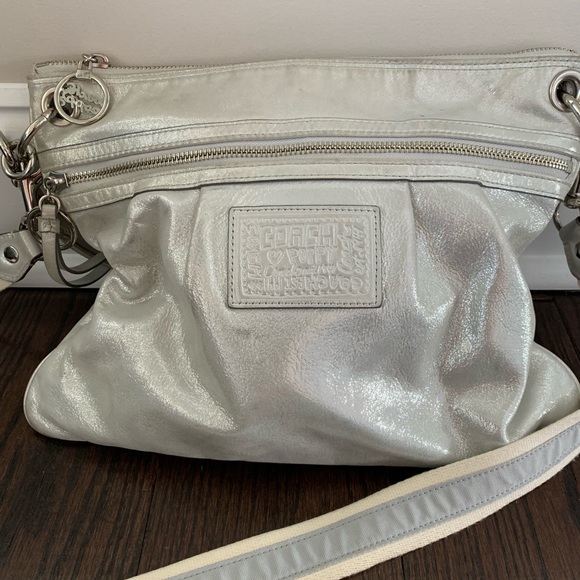 Coach | Bags | Coach Poppy Silver Metallic Crossbody Bag | Poshmark